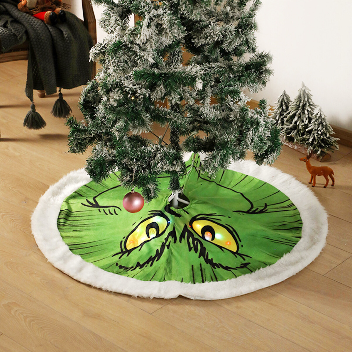 48" Christmas Tree Skirt Bottom Creative Luminous Grinch Tree Skirt ...