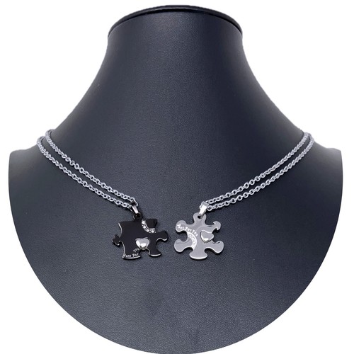 Puzzle Cœur Arge Noir Pendentif Cassé 2x Collier Acier Homme Femme Amis ...