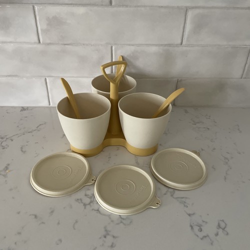 Tupperware Trio Condiment Dressing Caddy Server with Lids & spoons ...