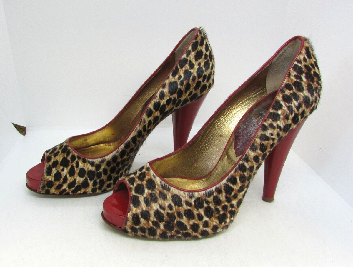 Classy Red Leopard Print Pumps Demo Leopard Foal Leather Women's