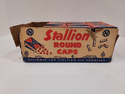 Vintage Stallion Nichols round caps - 57 boxes! Entire case - "Empty ...