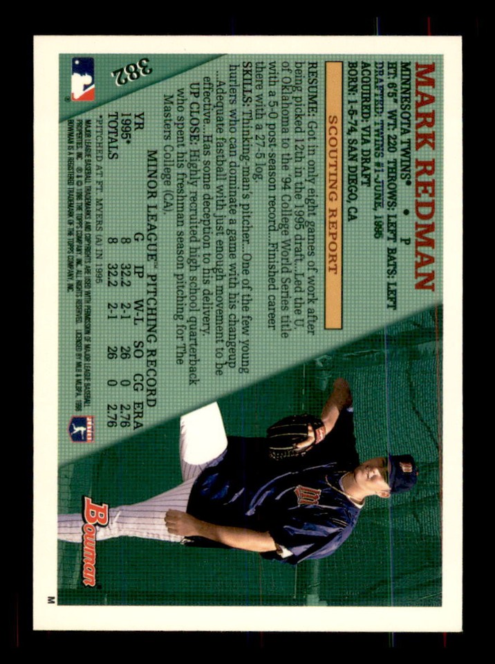 1996 Baseball Bowman Mark Redman Minnesota Twins #382 1 | eBay