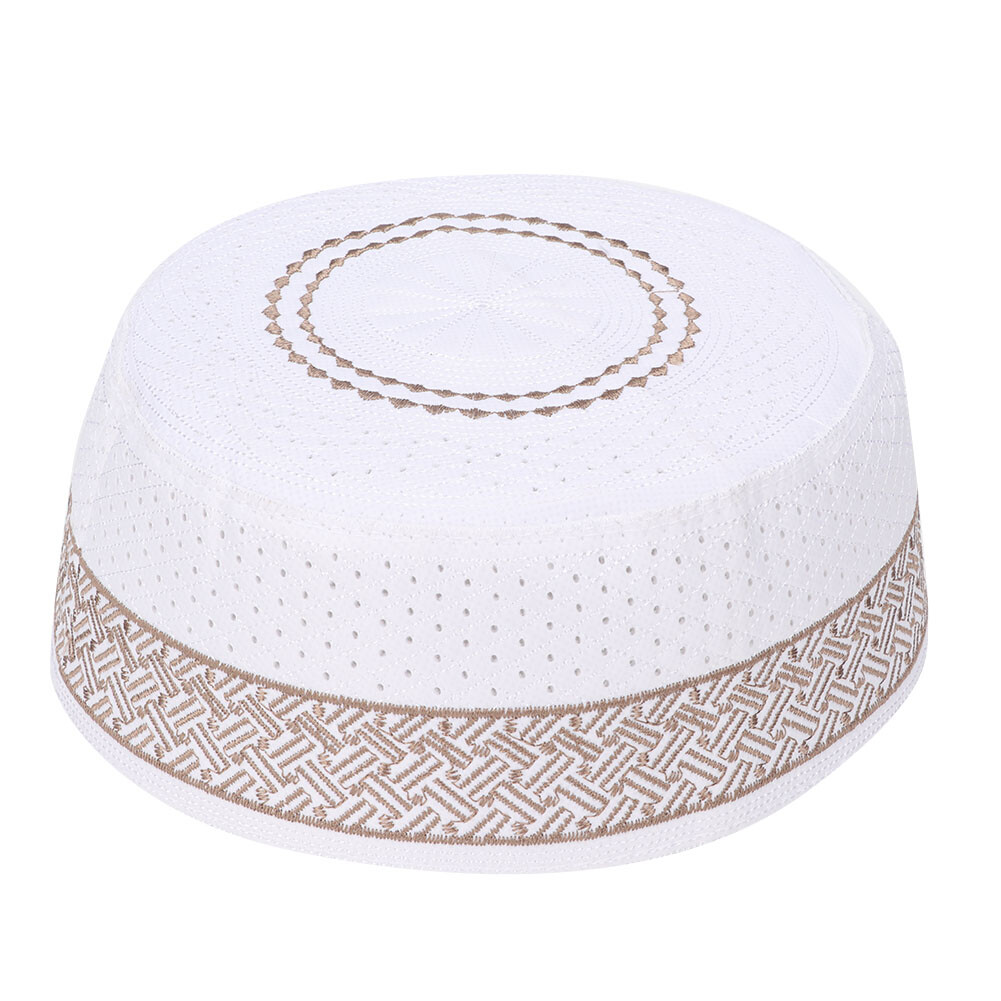 Polyester Mixed Cotton Cloth Muslim Prayer Hat Islam Embroidery Hat ...