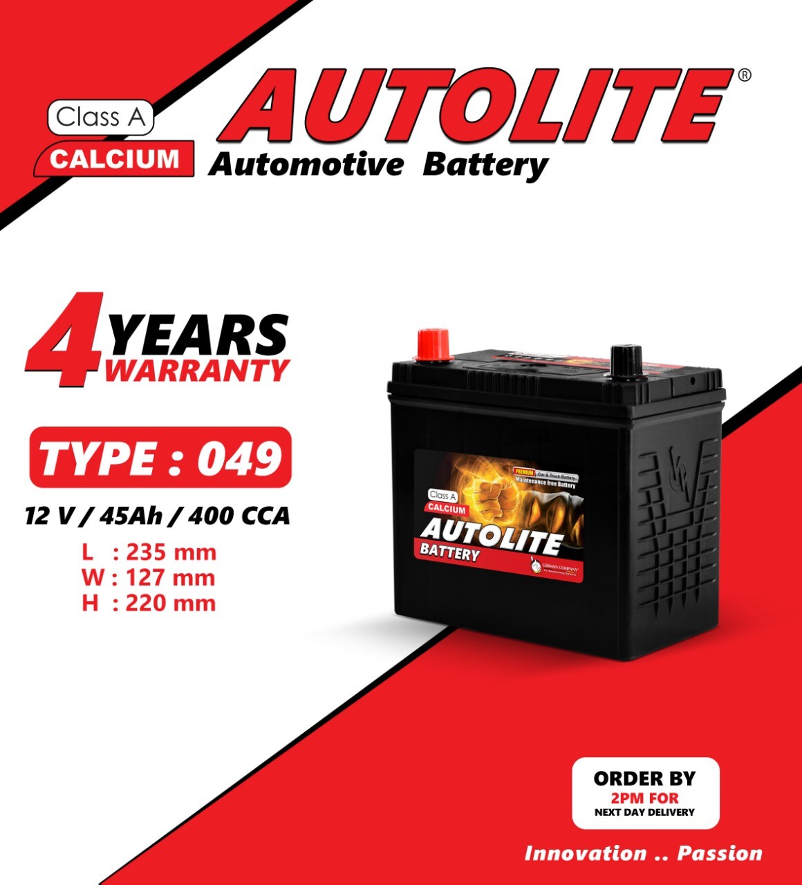 Autolite Car Battery Type 043 049 159 057 45Ah 400cca Sealed WITH ...