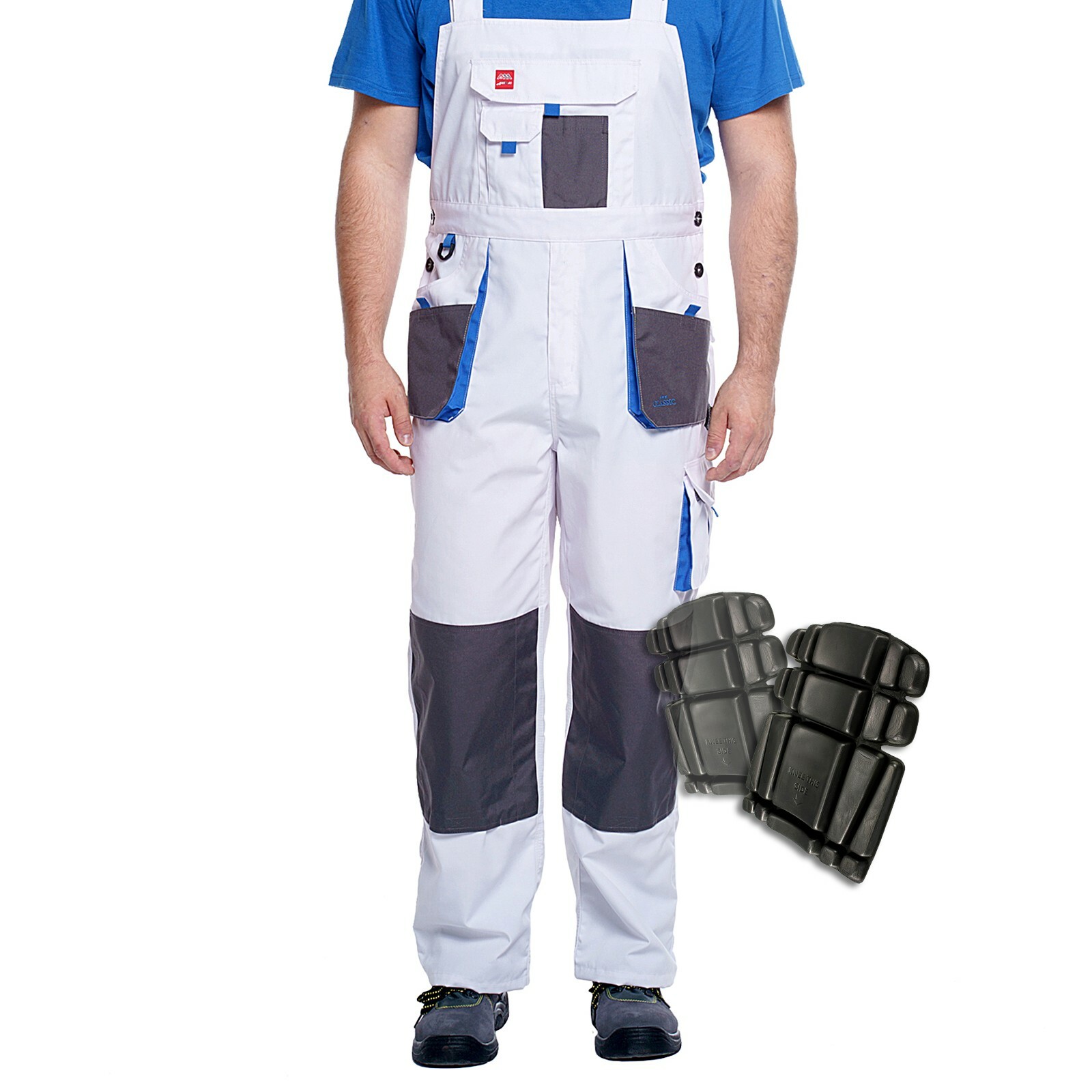 WORK TROUSERS Men Bib & Brace Overalls Painters Knee Pad Decorators ...