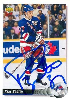 Paul Broten autographed Hockey Card (New York Rangers) 1992 Upper Deck ...