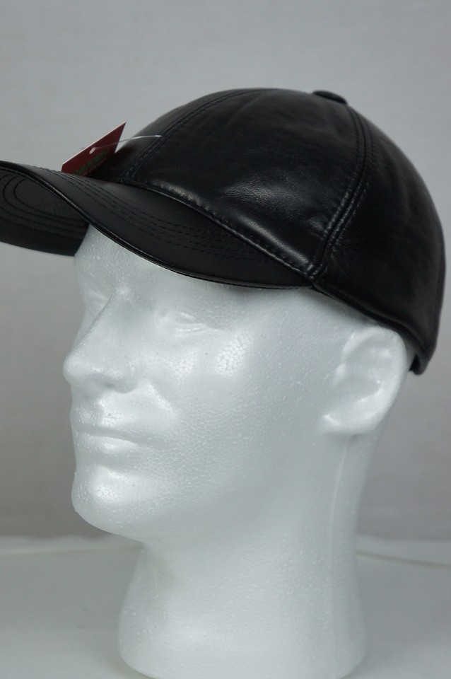 New 100% Genuine Real Lambskin Black Leather Baseball Cap Hat Sports ...