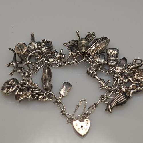 Antique Sterling Silver Charm Bracelet Lots Of Charms Vintage 69 Grams ...
