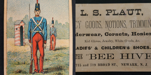 1882 antique L.S. PLAUT newark nj AD TRADE CARD fancy good underwear ...