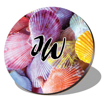 1 x Round Coaster - Letters JW Sea Shells Initial #263912 | eBay