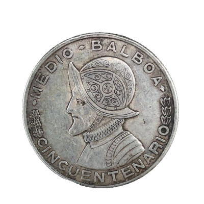 PANAMA .900 SILVER 1953 MEDIO- 1/2 HALF BALBOA AU/Unc. Coin #2 - KM#20 ...