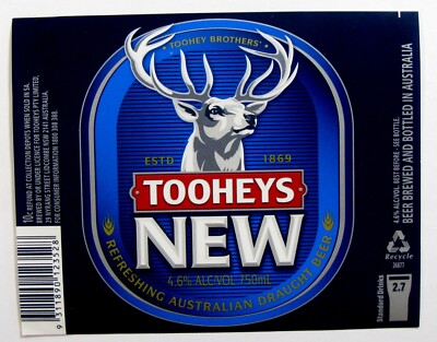 Tooheys TOOHEYS NEW beer label AUSTRALIA 750ml #26877 | eBay