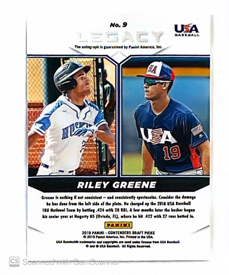 2019 Panini Contenders Legacy #9 Riley Greene Auto Tigers Autograph RC ...