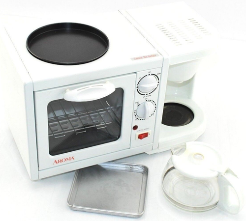 Aroma 3-in-1 Mini Toaster Oven + Coffee Maker Griddle Machine, ABT-103 ...