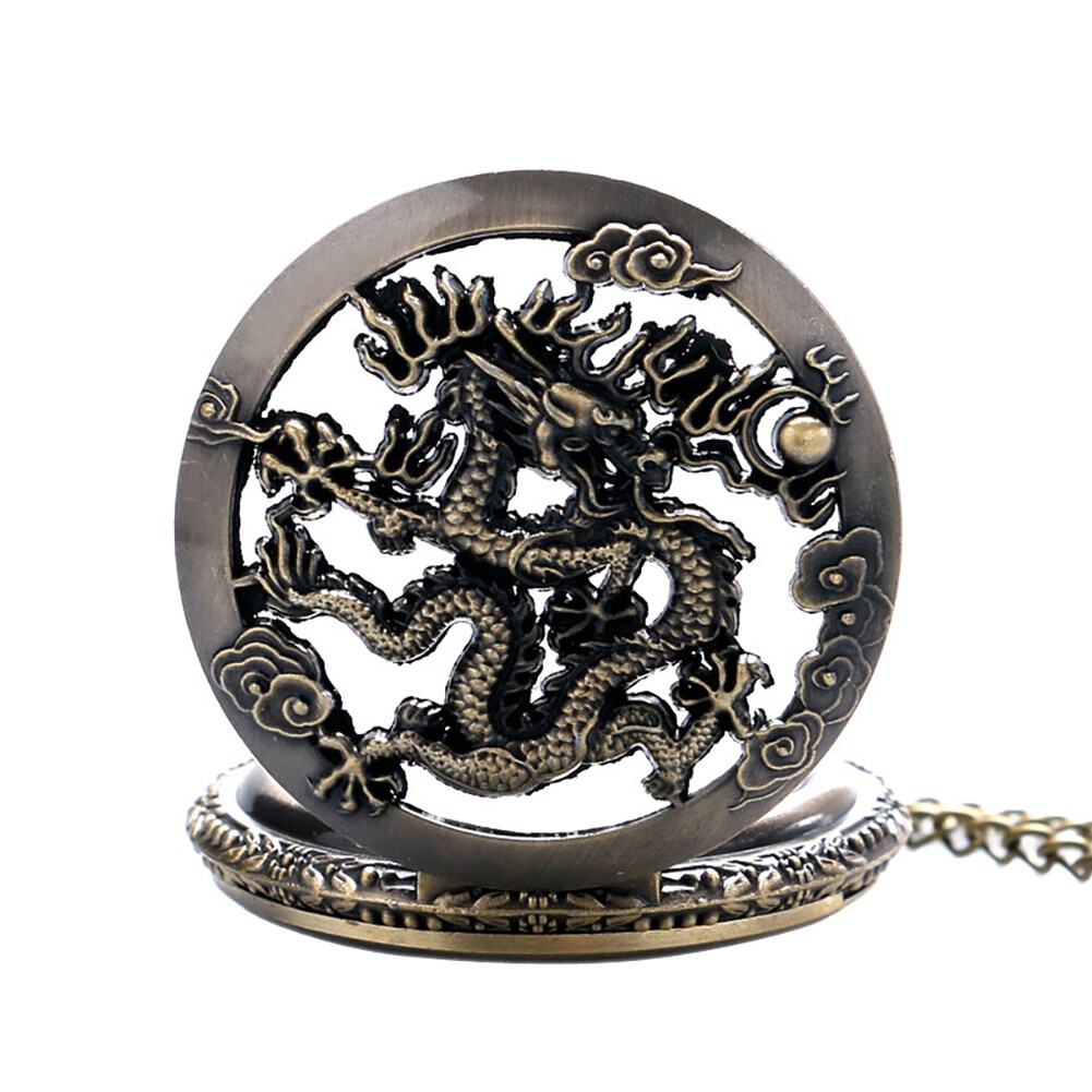 Bronze Antique Chinese Style Dragon Pocket Watch with Necklace Chain ...