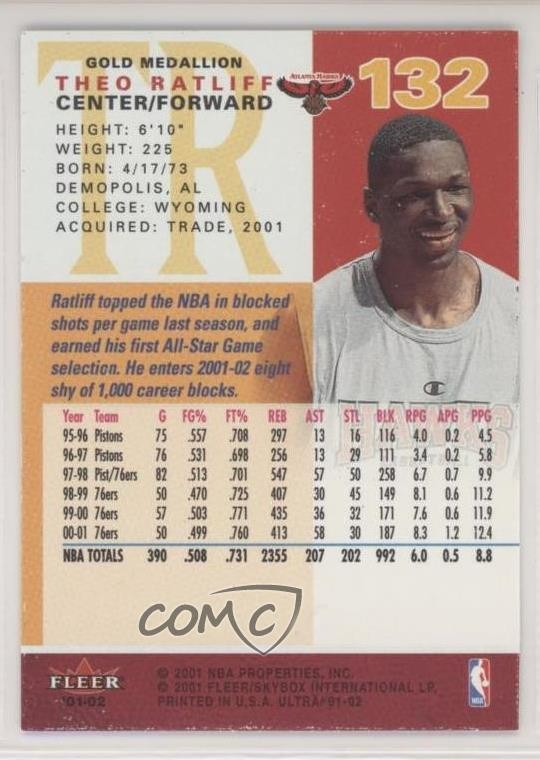 2001-02 Fleer Ultra Gold Medallion Theo Ratliff #132 | eBay