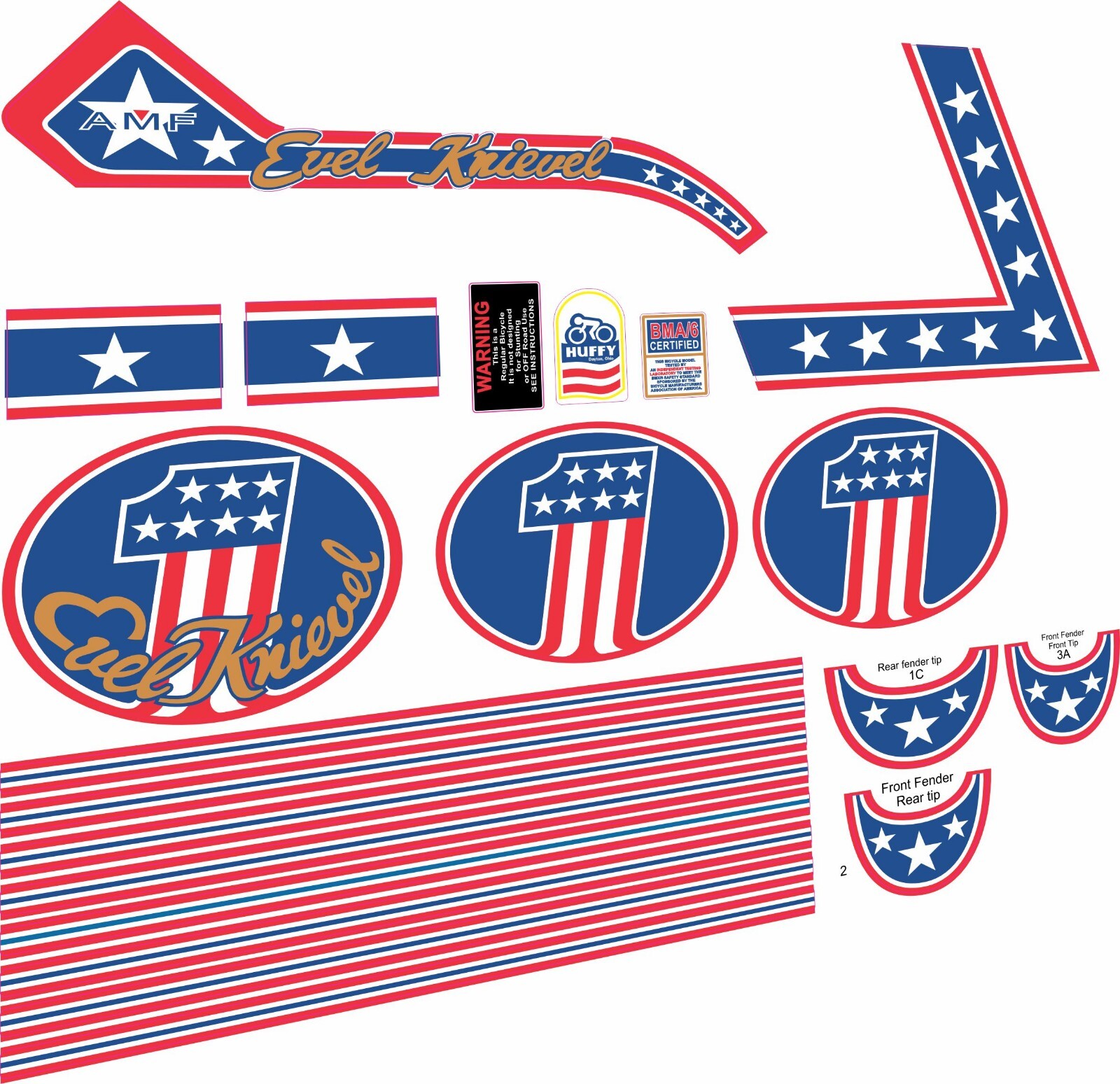 Evel Knievel Bicycle AMF BMX Bicycle Decal Huffy Reproduction Set | eBay