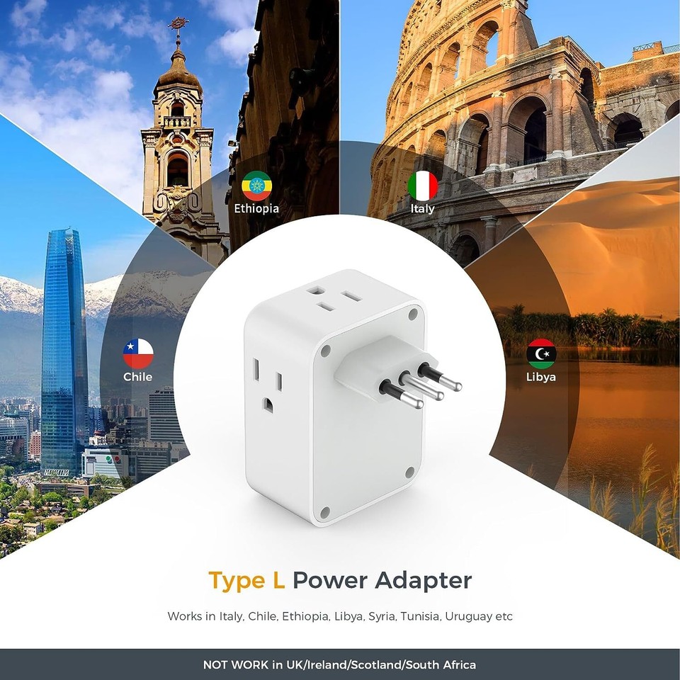 Travel Power Plug Adapter Wall Charger with 4 Outlet USB C to Uruguay ...