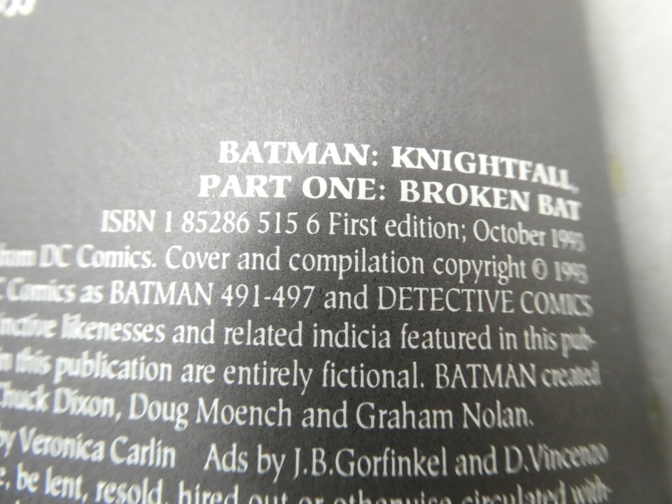 BATMAN KNIGHTFALL PART ONE BROKEN BAT TITAN 1993 1ST EDITION COMIC BOOK ...