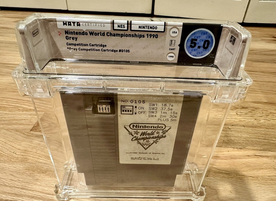 1990 NINTENDO WORLD CHAMPIONSHIPS NWC #105 NES GREY CART WATA 5.0 HOLY ...
