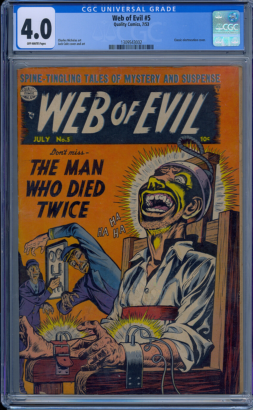 CGC 4.0 WEB OF EVIL #5 SUPER CLASSIC JACK COLE ELECTROCUTION COVER PRE ...