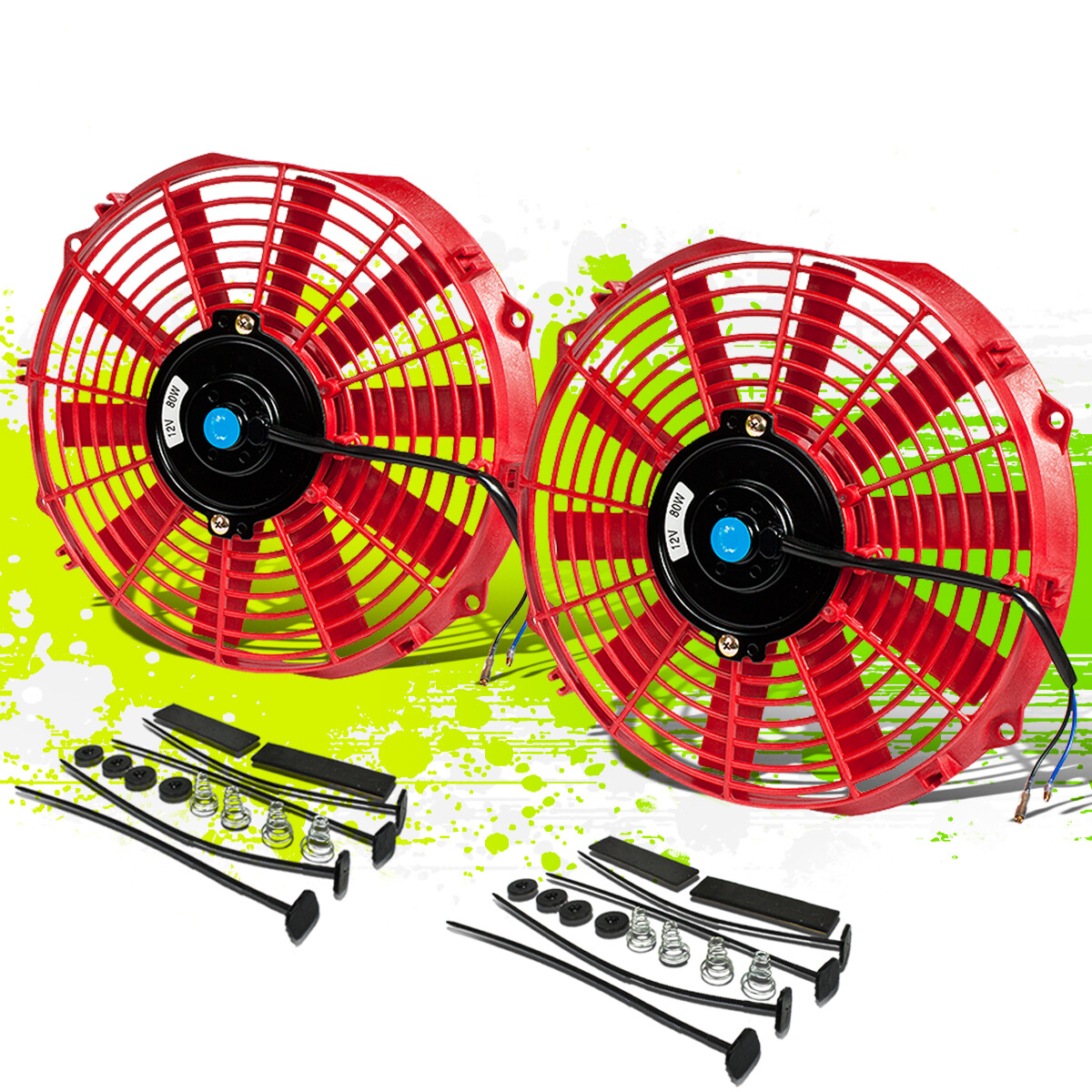 2 Set 12" High Performance Electric Slim Radiator Cooling Fan+Mounting ...