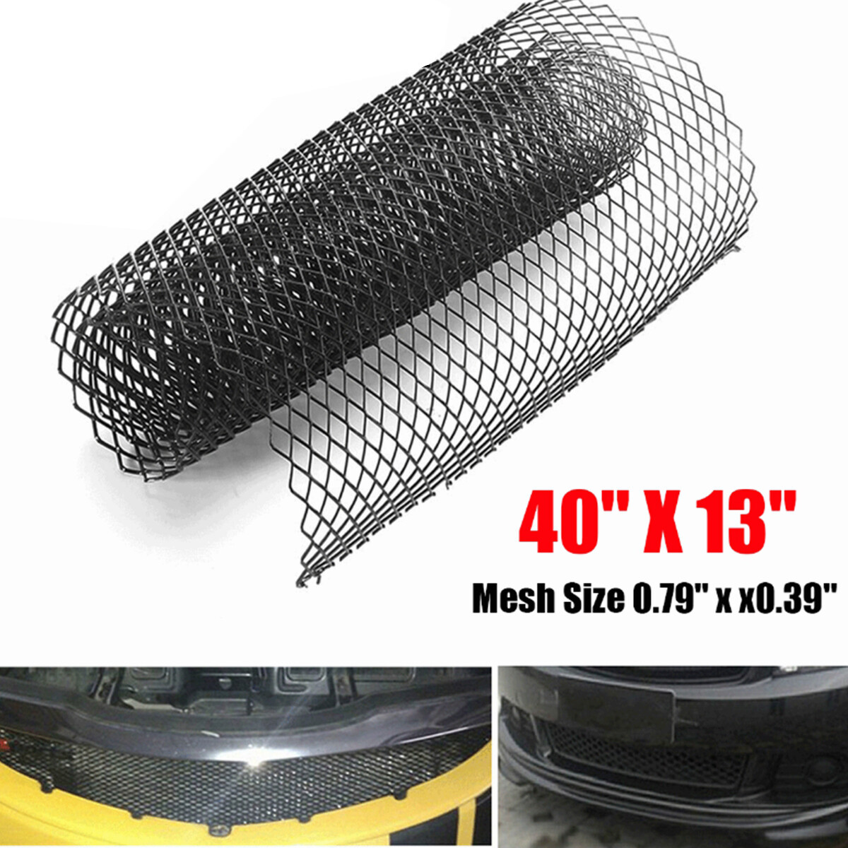 Universal 40 X13'' Mesh Grill Cover Car Front Bumper Fender Hood Vent ...