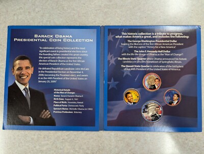 Barack Obama Presidential Coin Collection 2 Quarters, 1 Half Dollar & 1 ...