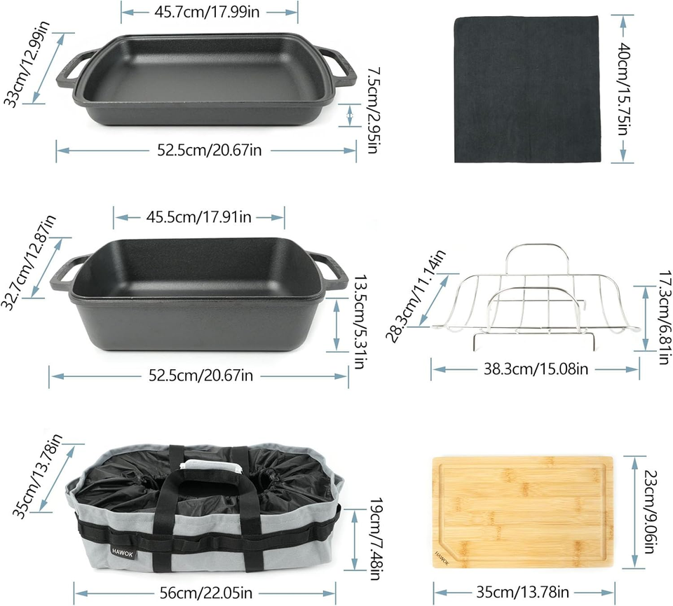 Ultimate 10-Piece Premium Cast Iron Turkey Roasting Pan Set with U-Rack ...