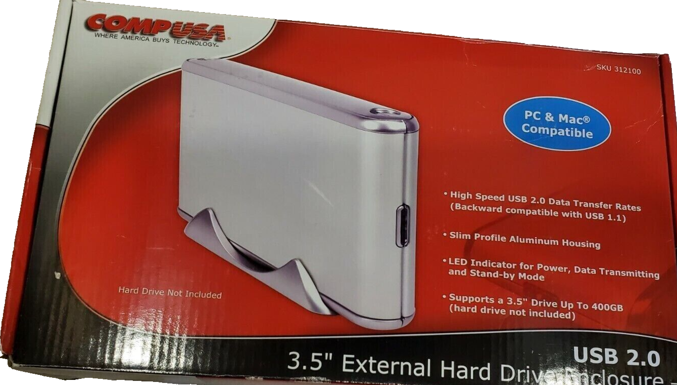 CompUSA Vintage 3.5" External Hard Drive Enclosure USB 2.0 Cable & Power Adapter | eBay