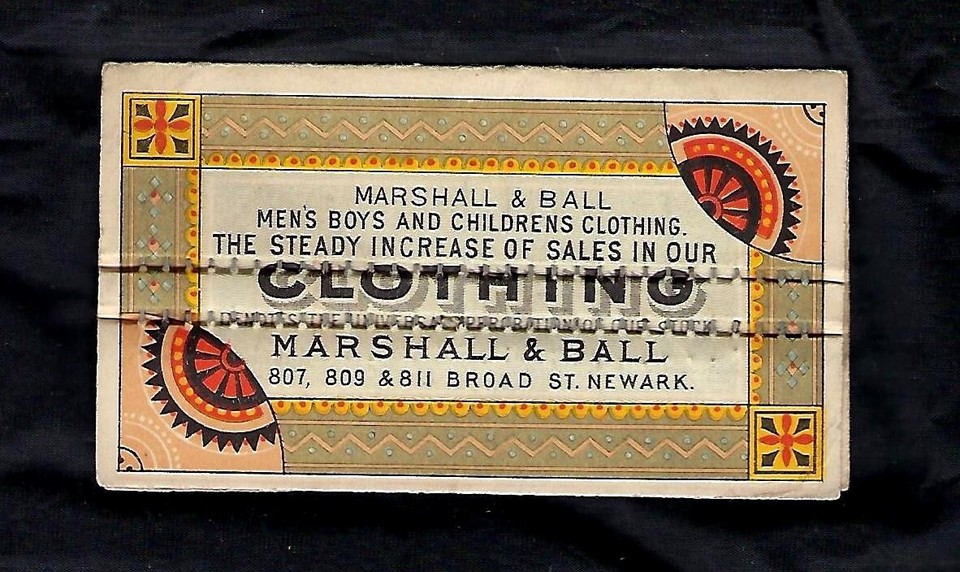 Early 1900's Trade Card Marshall & Ball Clothing House, Pins Still ...