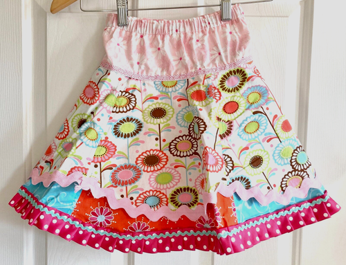 Toddler girls layered skirt, handmade, size 3T-4T, wht. pink, org ...
