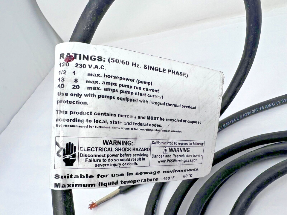 SJE-Rhombus 1001917 10JSDWOP Pump Float Switch Super Single 10 ft cord ...