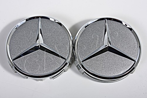 Genuine MERCEDES Wheel Center Hub Caps 2pcs Star Silver Chrome ...