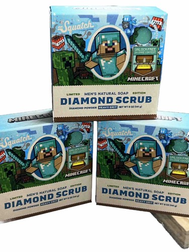 Dr. Squatch Men's Natural Soap Minecraft Diamond Scrub ~ 3 Bars ~ Brand ...