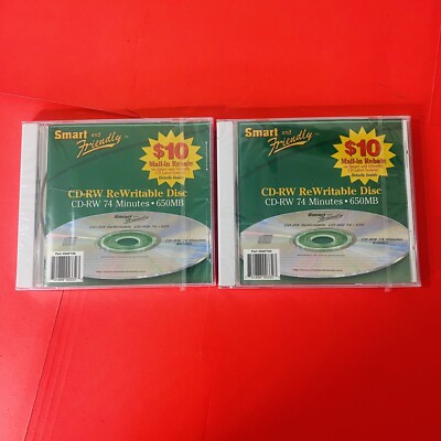 Two Smart & Friendly CD-RW ReWritable Disc CD-RW 74 Minutes 650MB NOS ...