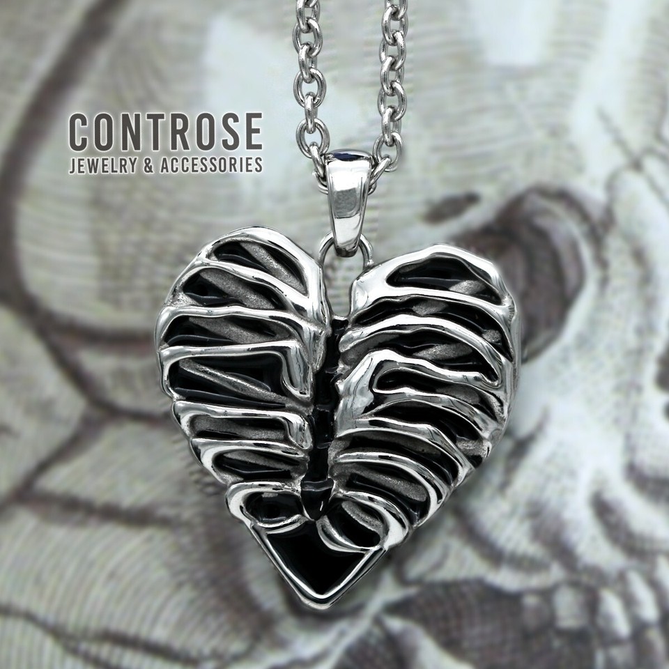 Rib Cage Heart Necklace stainless steel Skeleton Bone Pendant by ...