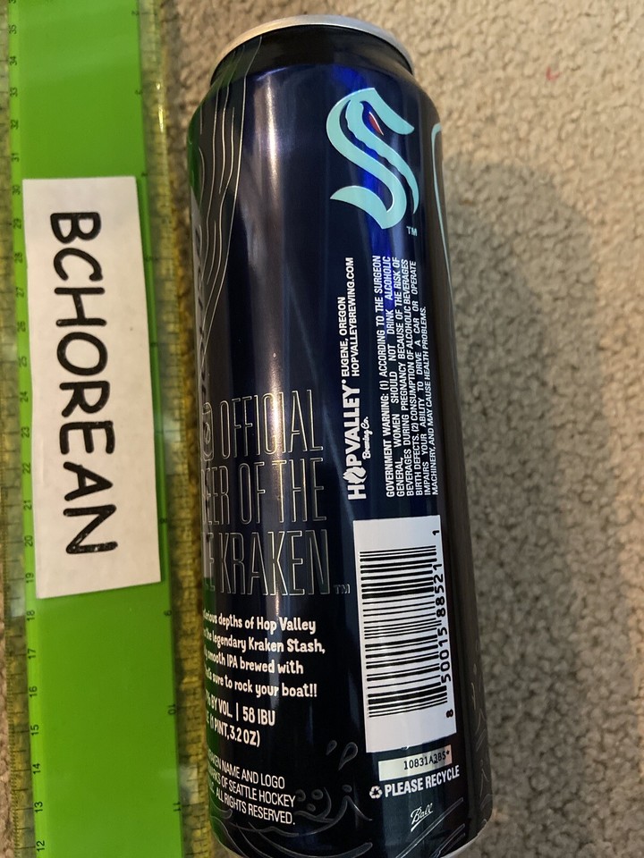 Seattle Kraken Stash IPA Hop Valley Brewing Empty Beer Can Inaugural ...