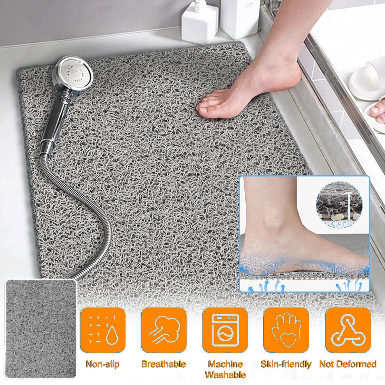 Shower Mat for Inside Bath Mat Non Slip Anti Mould Antibacterial PVC ...