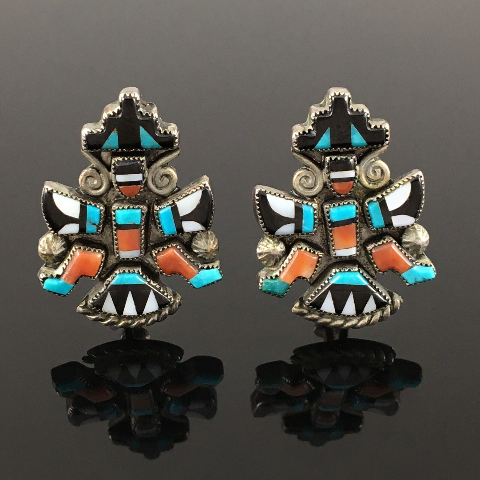 YELMO BETTY NATACHU NATIVE AMERICAN ZUNI STONE INLAY KNIFEWING BRACELET ...