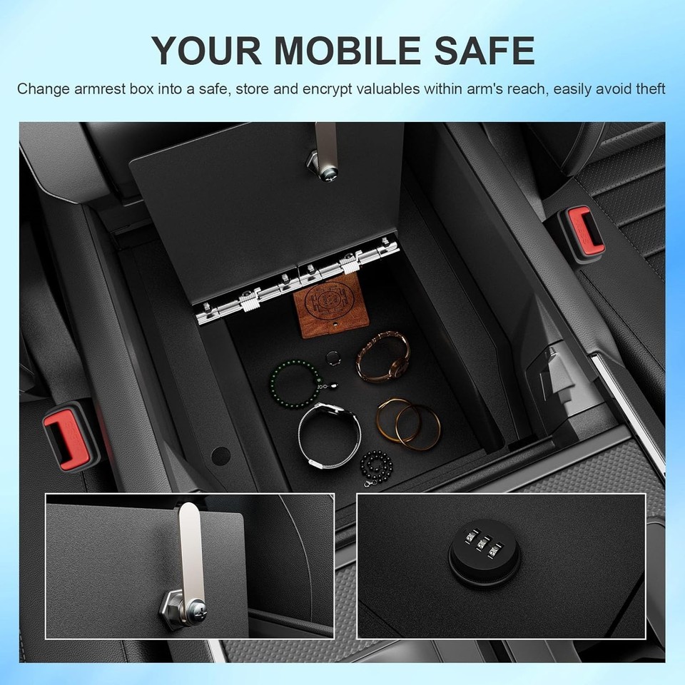 For 2021-2025 Ford F150 Center Console Safe Organizer Lock Box Safe ...