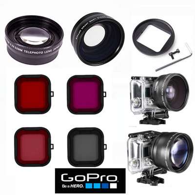 FISHEYE LENS + TELEPHOTO ZOOM LENS + 4 FILTERS KIT FOR GOPRO HERO3 ...