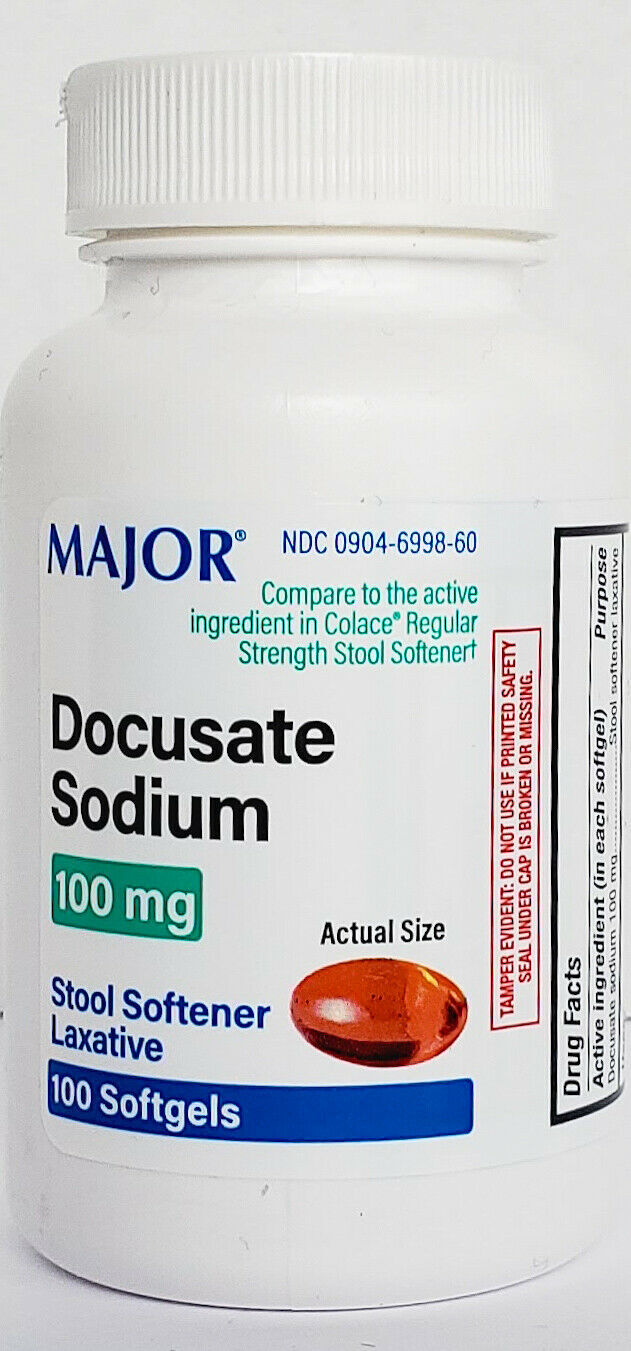 Major DOK Docusate Sodium Stool Softener 100mg Softgels 100ct -Exp 12 ...