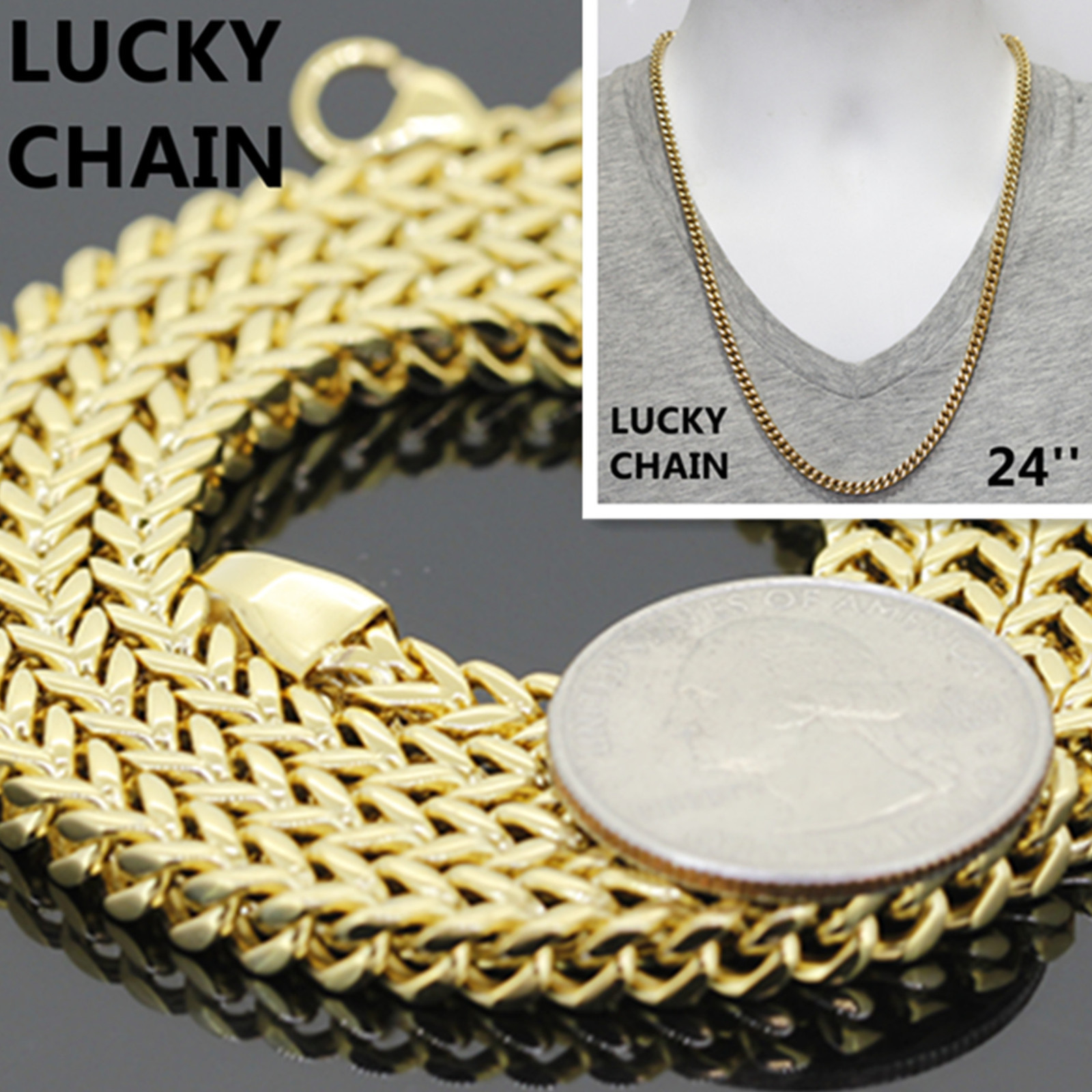 24"STAINLESS STEEL GOLD FRANCO BOX CHAIN NECKLACE 5MM 55g | eBay