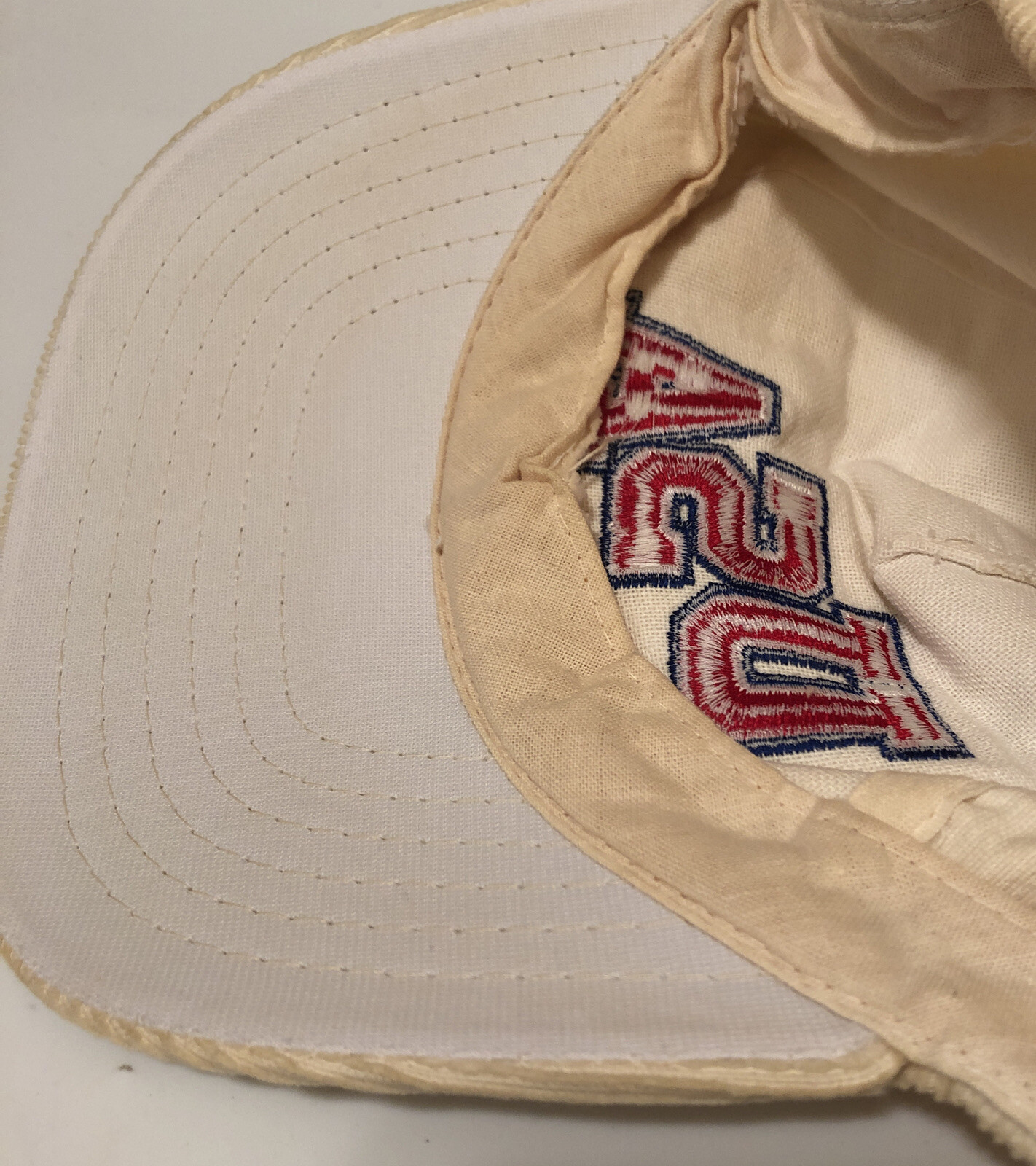 Vintage Corduroy USA Trucker Cap Hat White Cream Off … - Gem