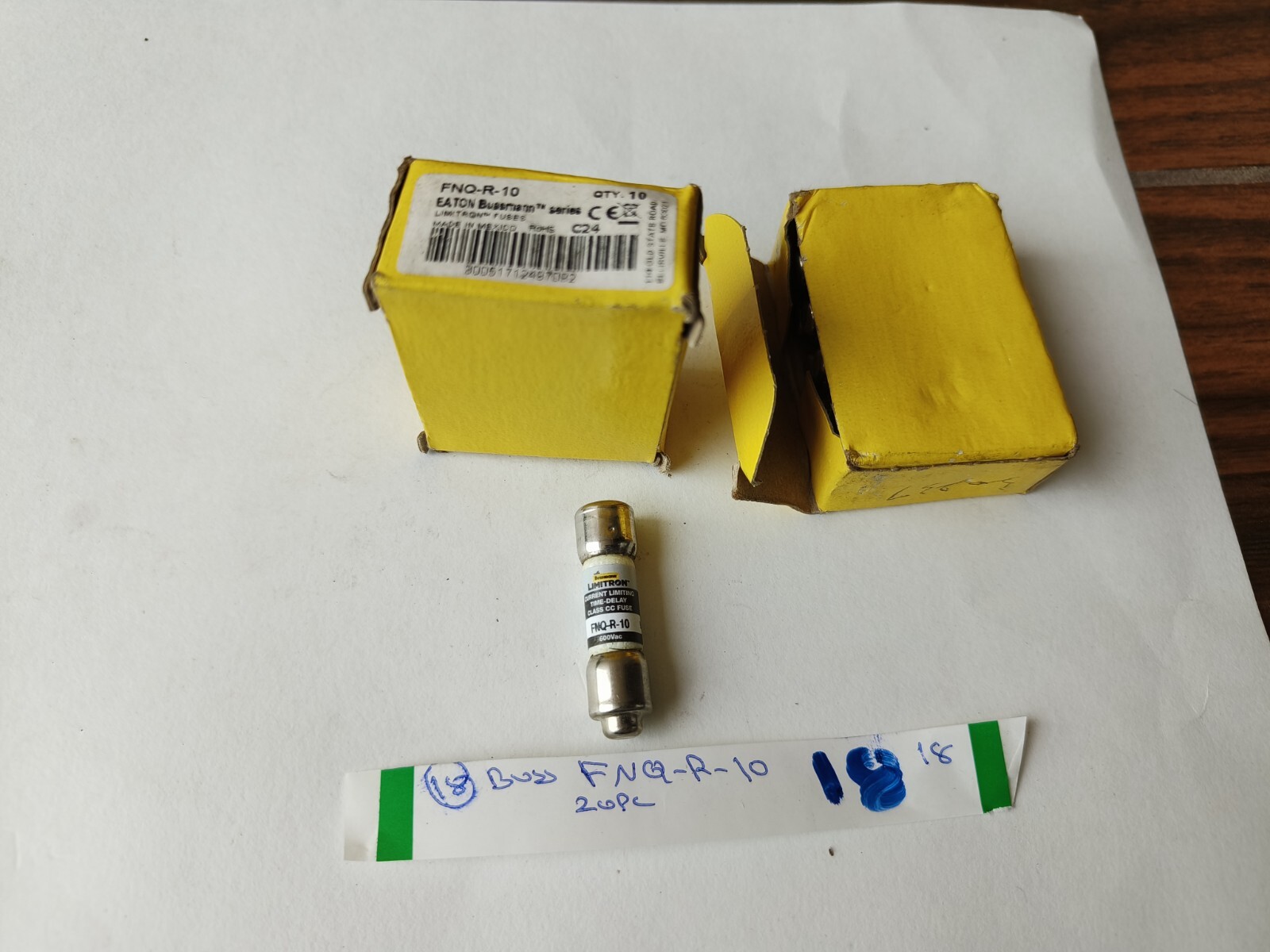 Eaton BUSSMANN SUPPLEMENTAL FUSES - MIDGET FNQ-R-10 (LOT OF 20PC FRE ...