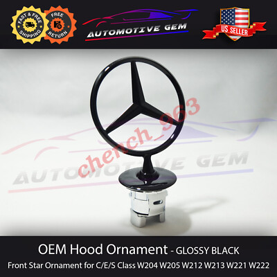 OEM Front Hood Ornament Mounted Star GLOSSY Black Standing Logo ...