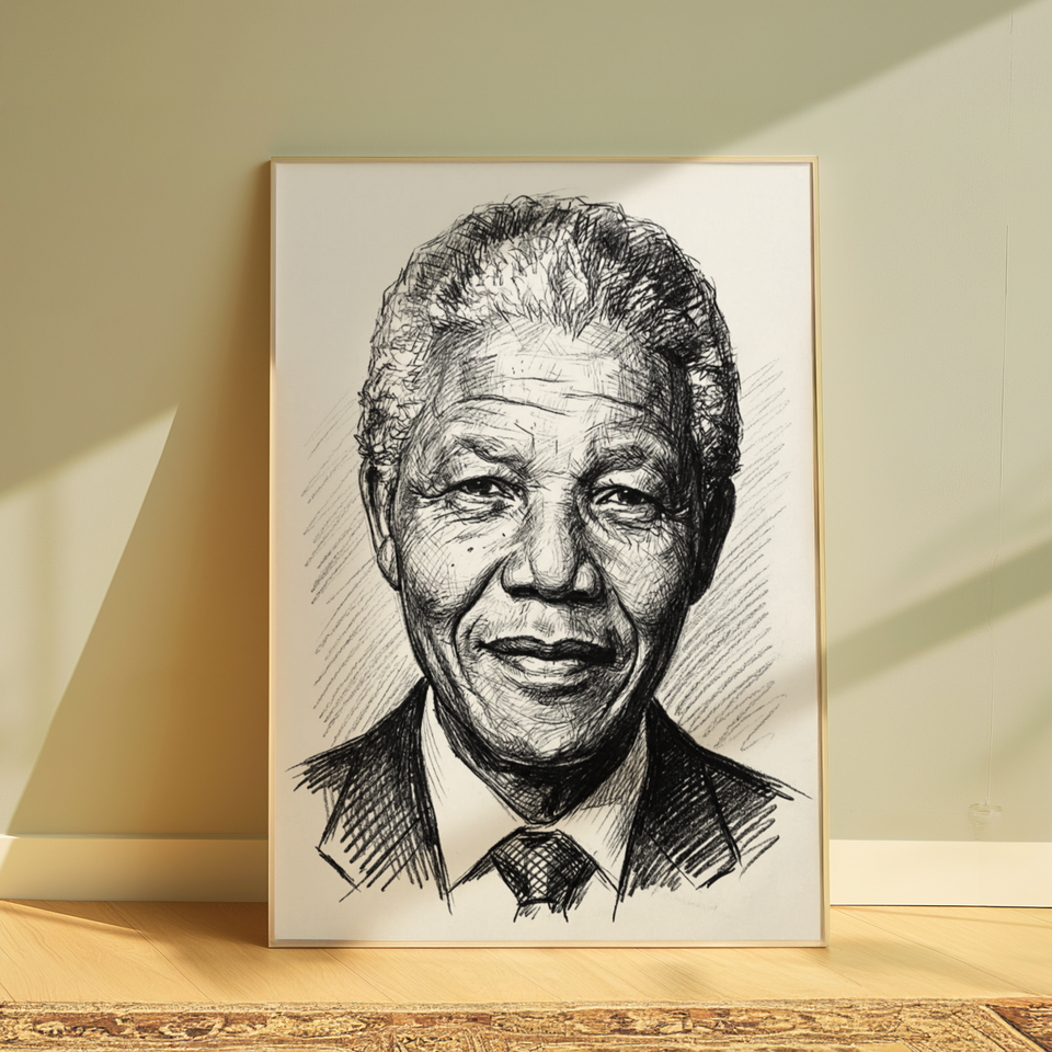 NELSON MANDELA DRAWING PRINT PORTRAIT SKETCH 8" x 10" WALL ART HOME ...