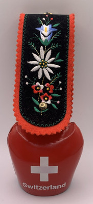 SWISS COW BELL Decorated Switzerland Red Cow Bell With Embroidered ...