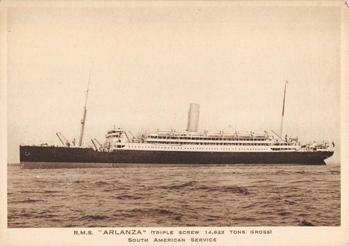 RMS ARLANZA AT SEA, ROYAL MAIL SHIP LINE, SOUTH AMERICA SERVICE c 1920 ...